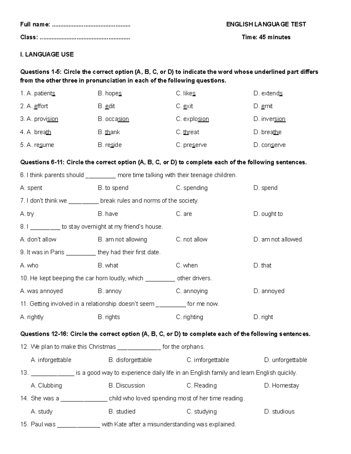 Lớp 11 - Đề kiểm tra học kỳ I Sách Mềm - Full name ...