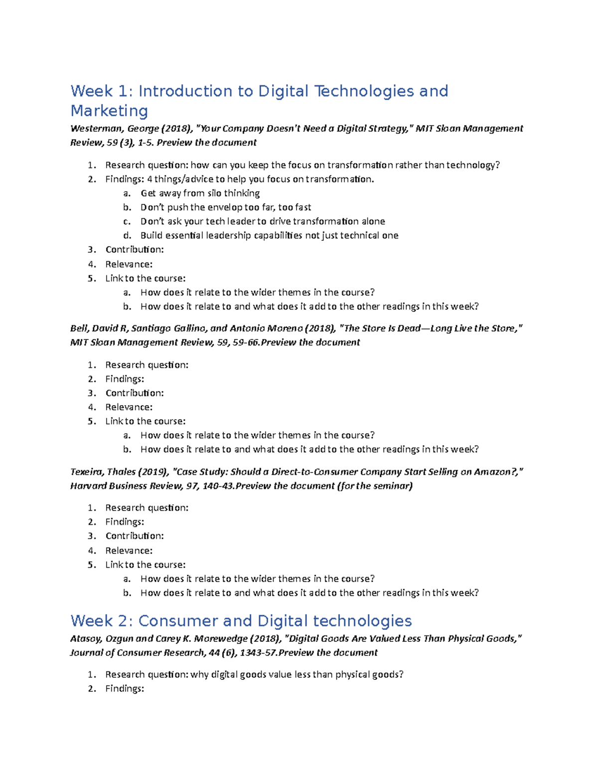DTM review notes cont - Digital business - UvA - Studeersnel