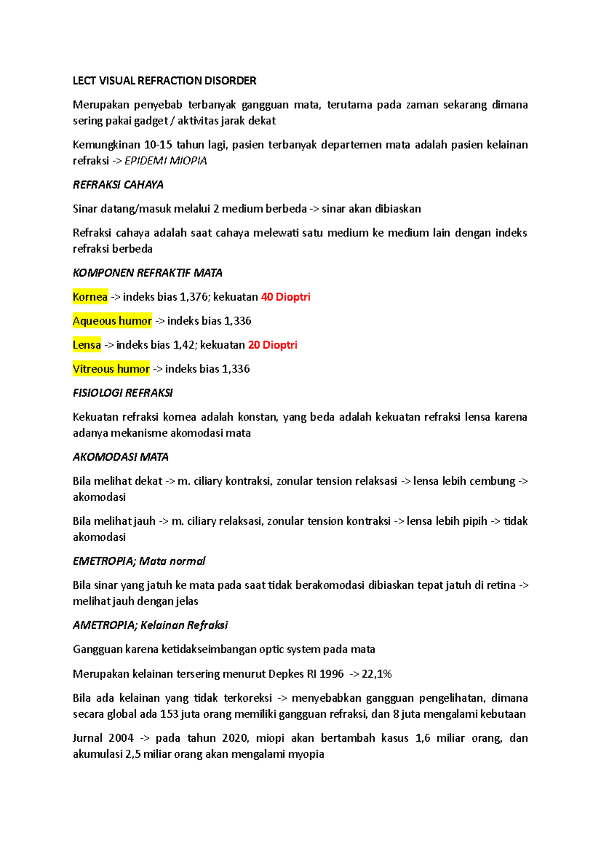 Visual Refraction Disorder - LECT VISUAL REFRACTION DISORDER Merupakan ...