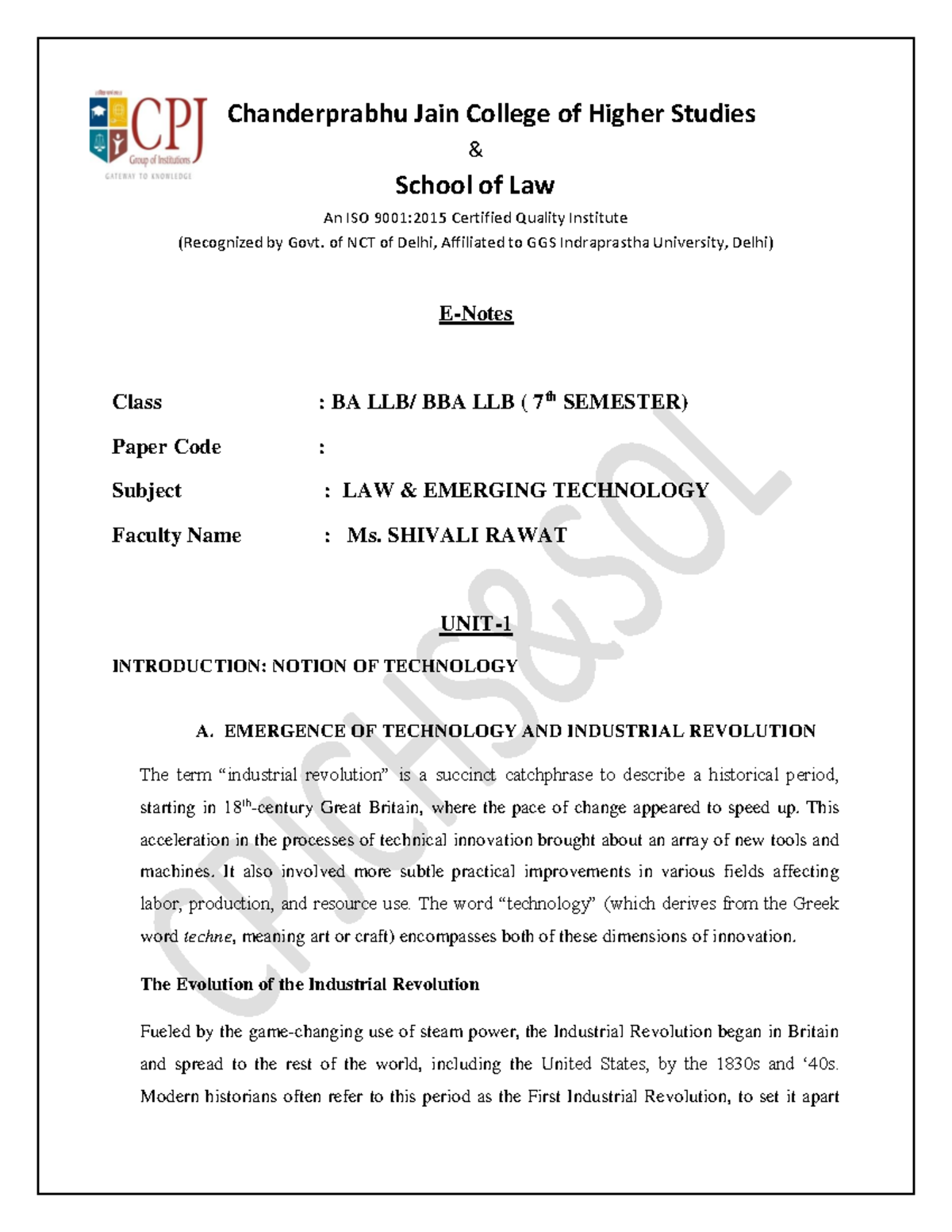 Law and Emerging Tech LLB 405 - & School of Law An ISO 9001:2015 ...