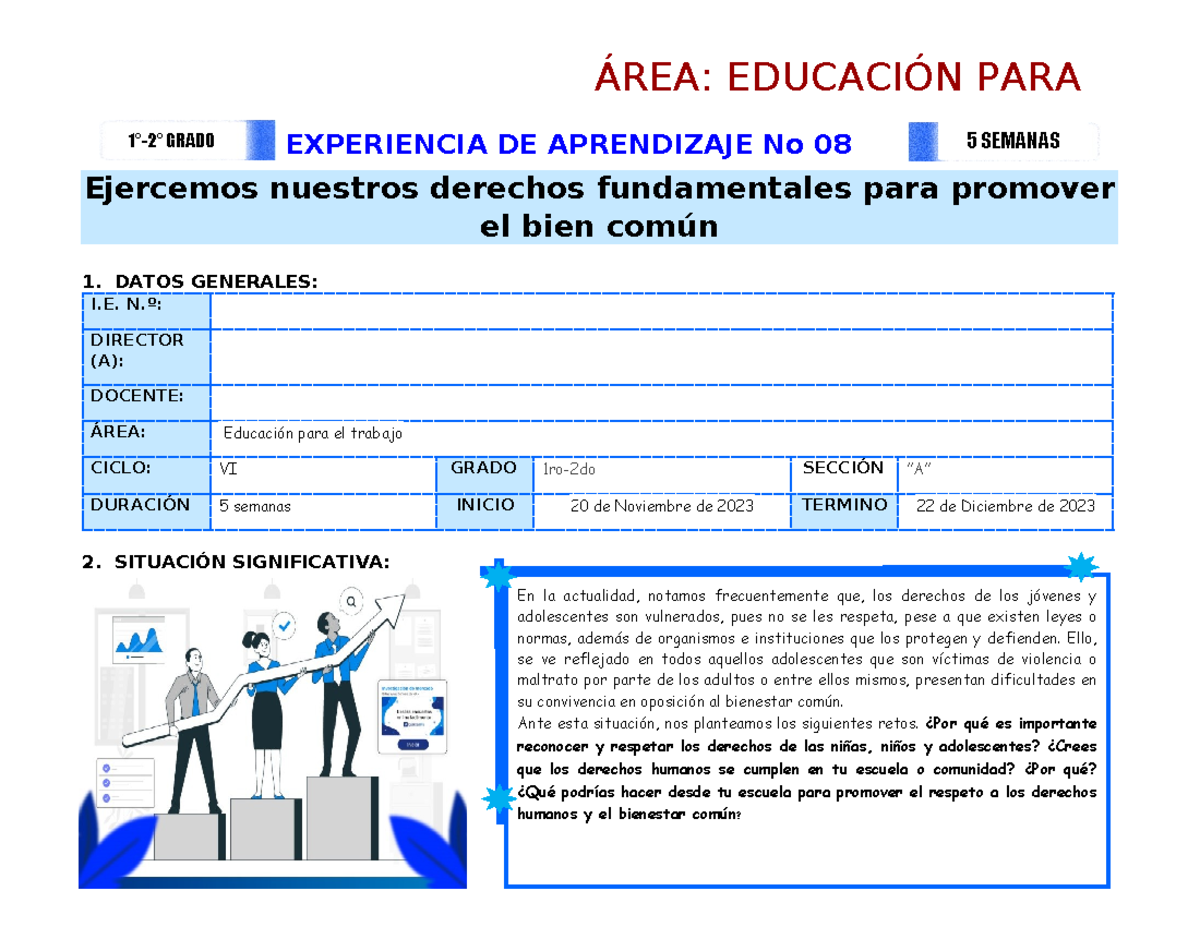 1º-2° Experiencia DE Aprendizaje EXP08 EPT - Ejercemos nuestros derechos fundamentales para ...