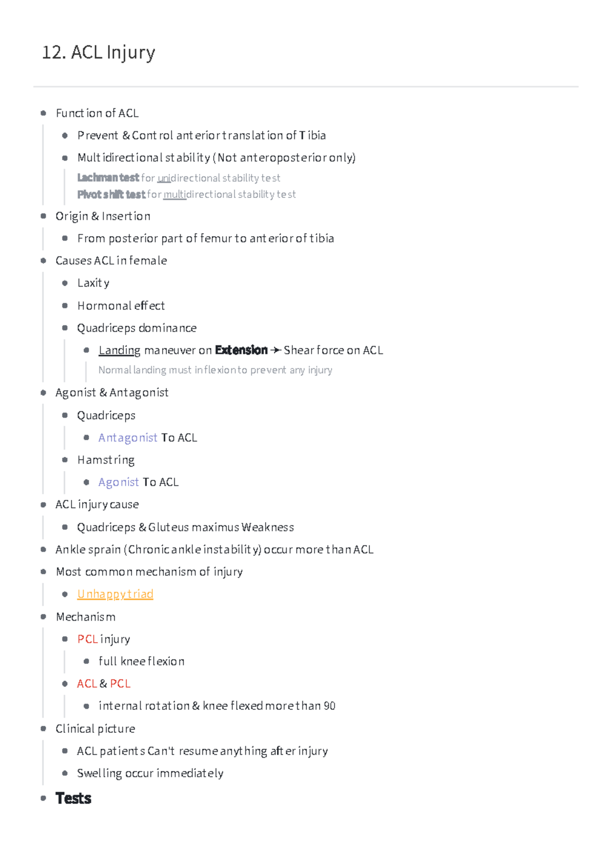 12. ACL Injury - Physiology - 12. ACL Injury Function of ACL Prevent ...