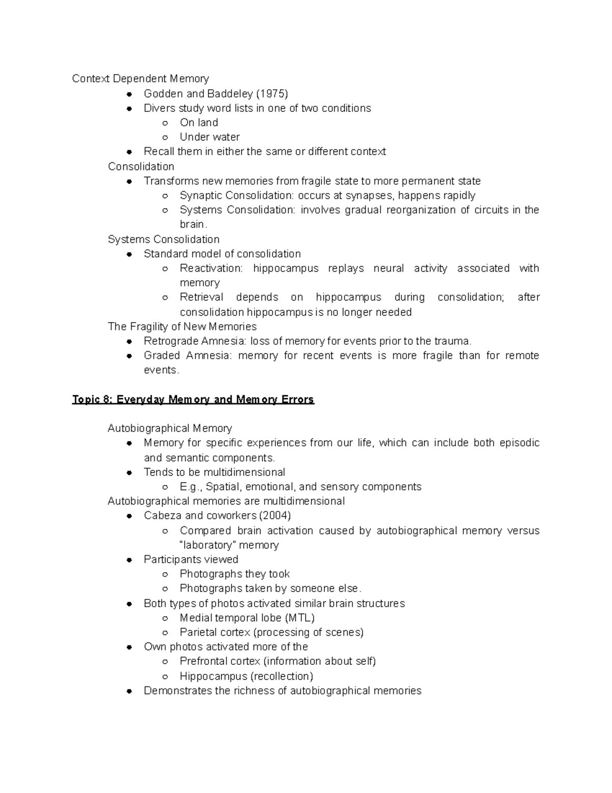 PSY 200 Notes copy - Context Dependent Memory Godden and Baddeley (1975 ...