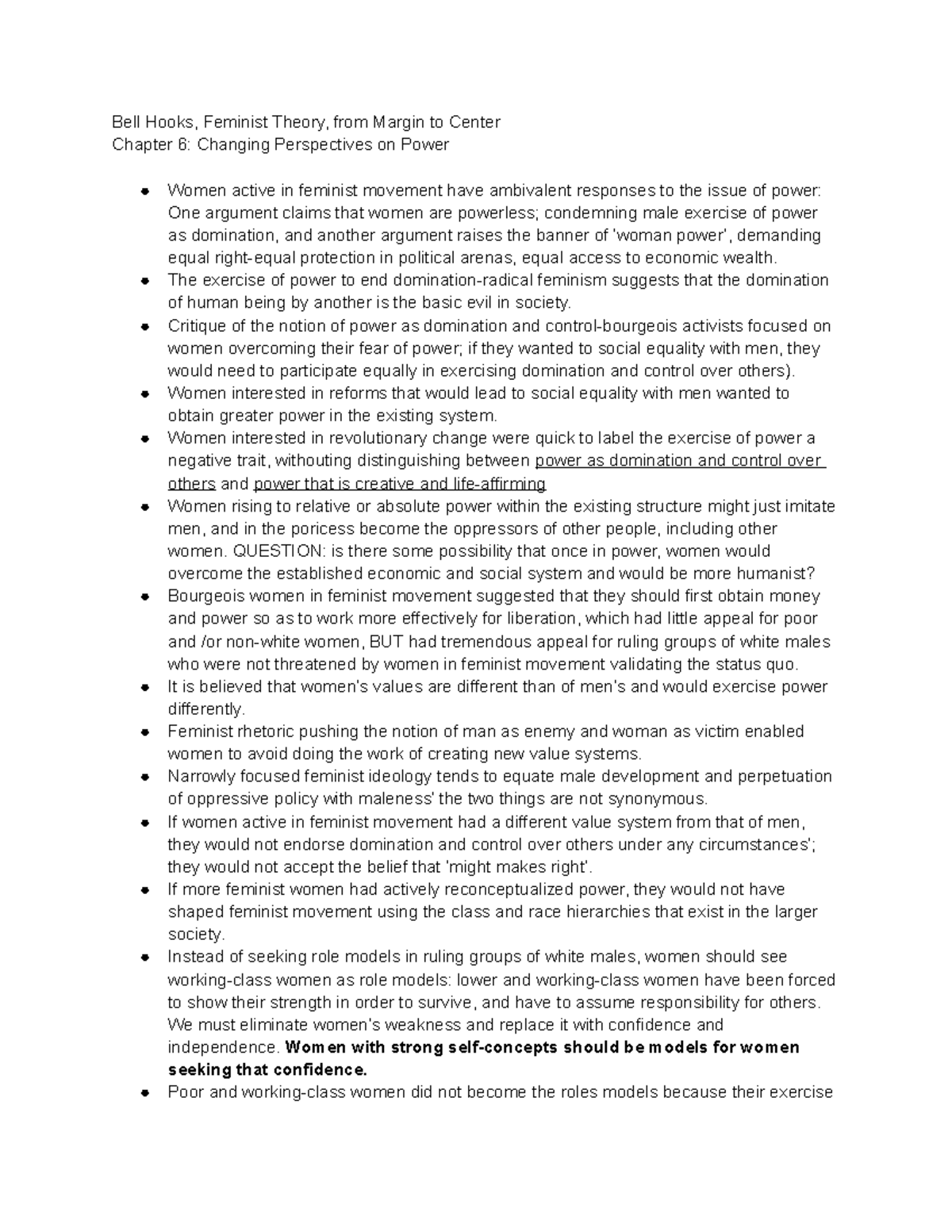 POL 501 Bell Hooks Chapter 6 - Bell Hooks, Feminist Theory, from Margin ...