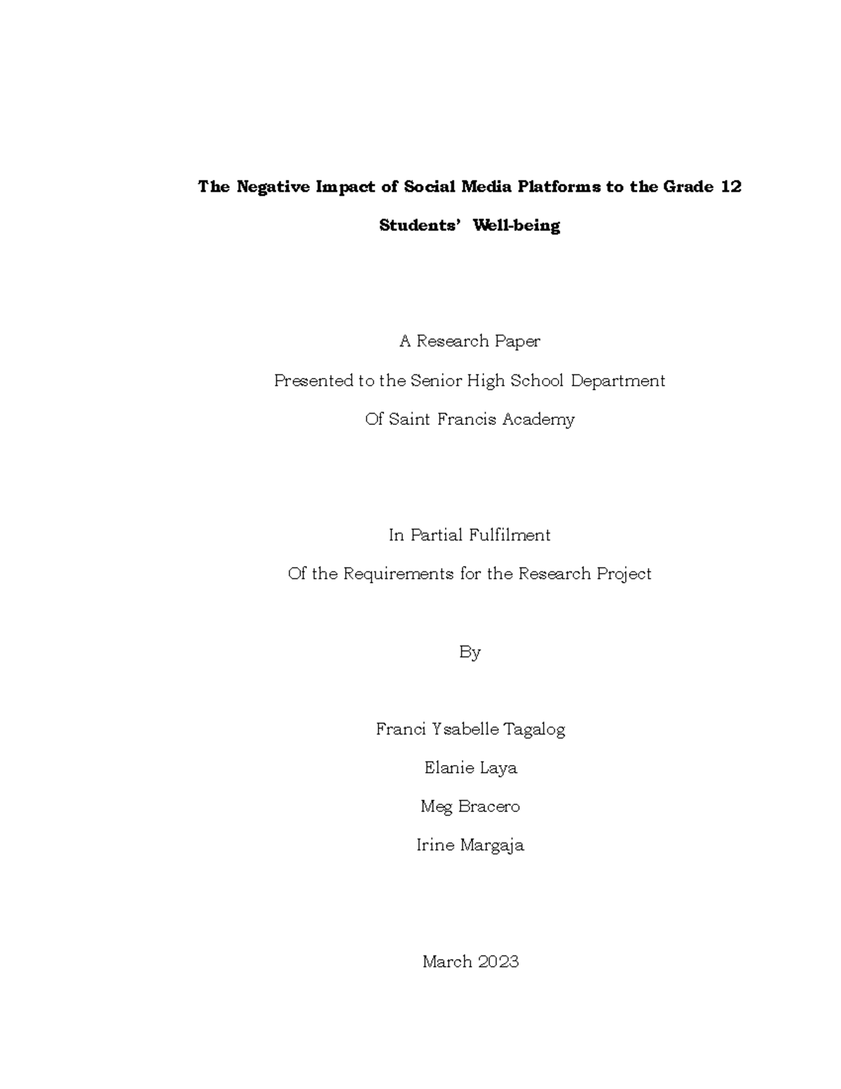 Group 4 Research Project CHAP 12345 - The Negative Impact of Social ...