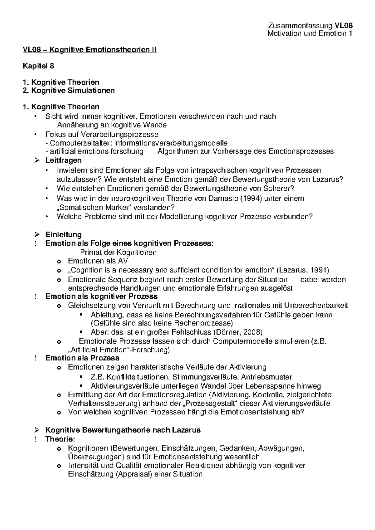 Zusammenfassung LEMb Kapitel 8 (VL08) - Zusammenfassung VL08 Motivation ...