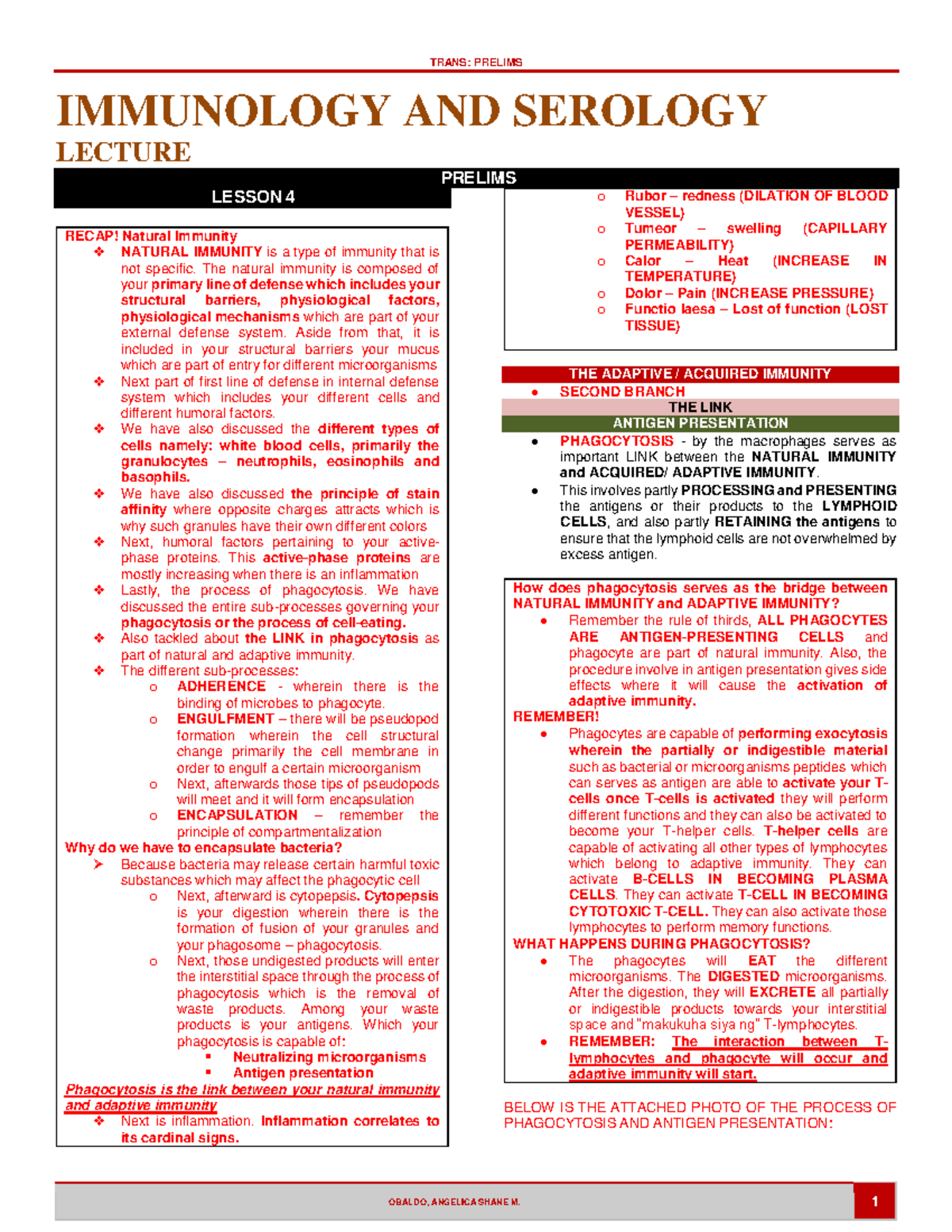 IS LEC WEEK 4 - .... - IMMUNOLOGY AND SEROLOGY LECTURE PRELIMS ...