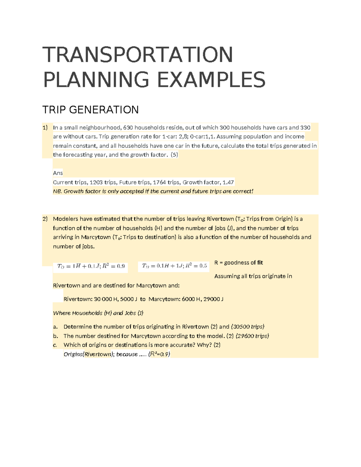 Transportation Planning Additional Examples - TRANSPORTATION PLANNING ...