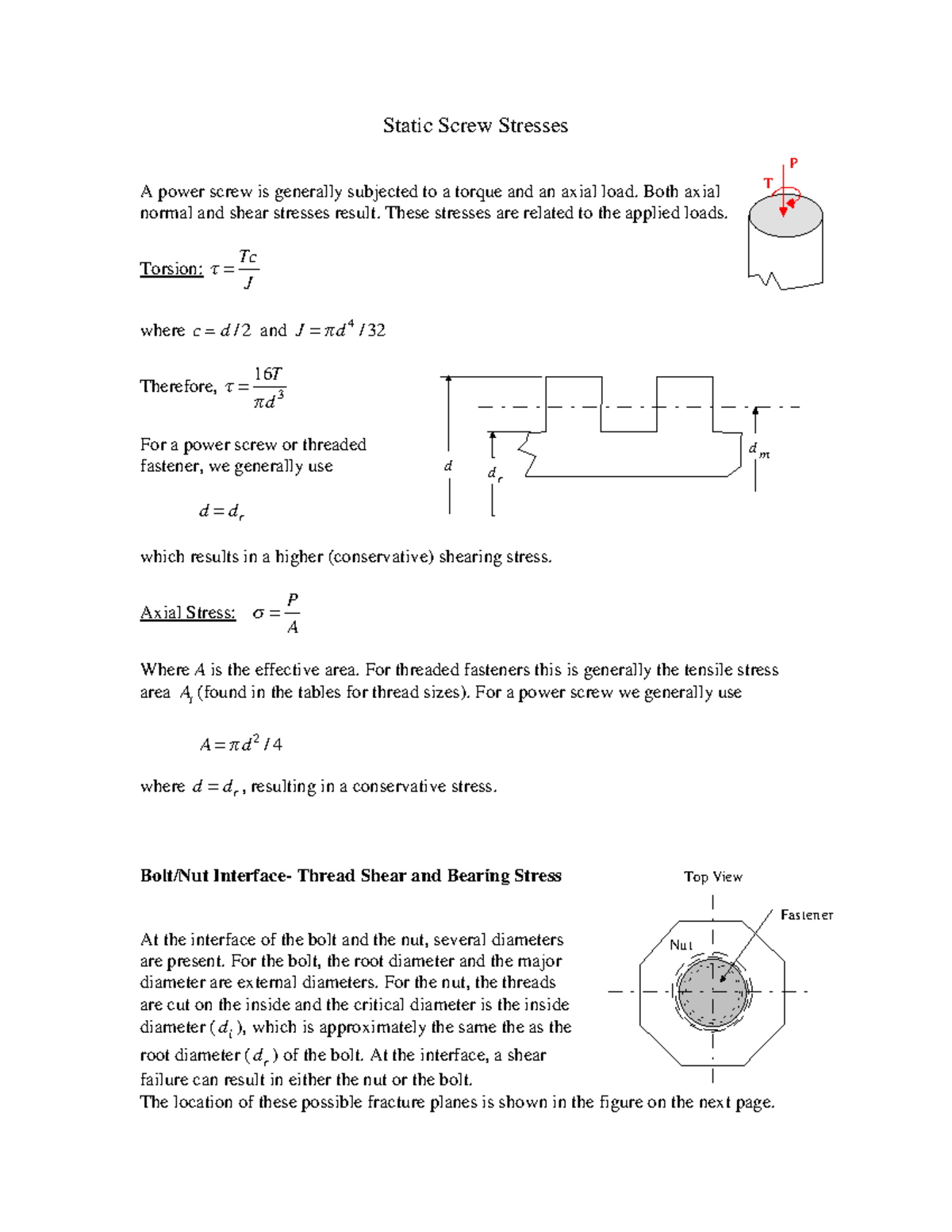 Screw Stresses - Signals and System - IIT Roorkee - Studocu