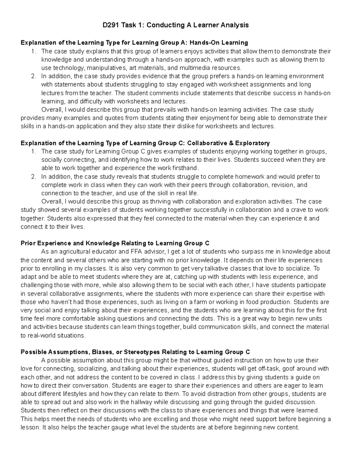 D291 Task 1 Conducting A Learner Analysis - D291 Task 1: Conducting A Learner Analysis ...