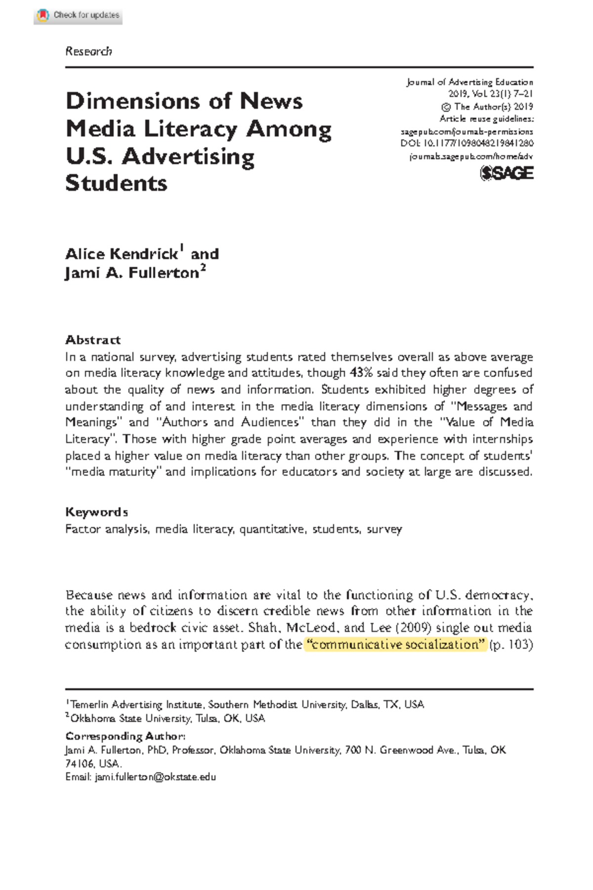 Article 5 - Dimensions of News Media Literacy Among U.S. Advertising ...