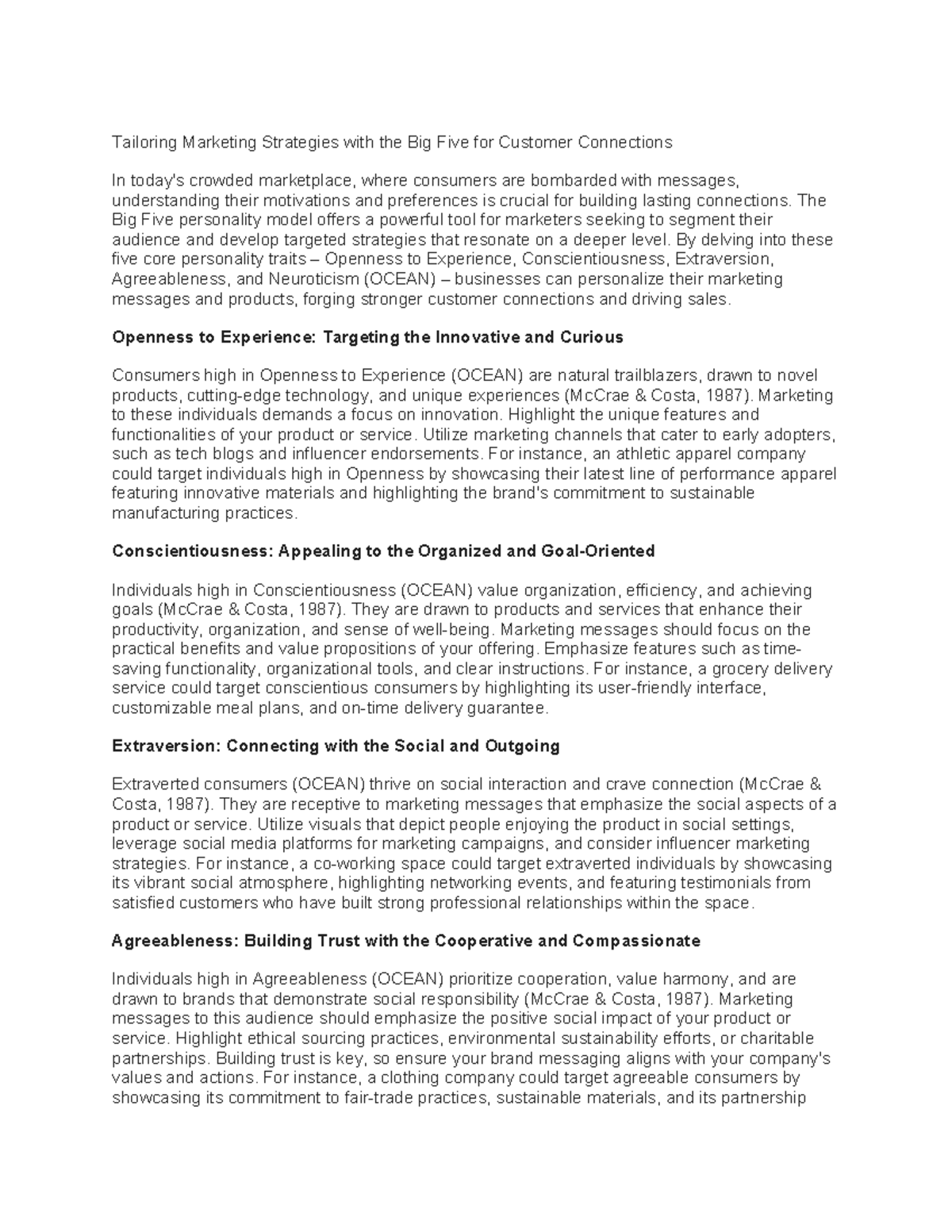 Tailoring Marketing Strategies with the Big Five for Customer ...