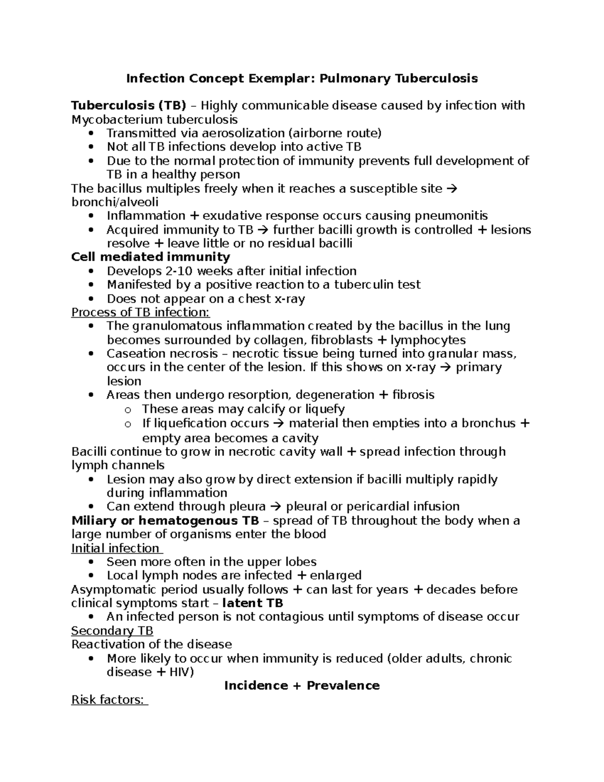 TB - notes about TB - Infection Concept Exemplar: Pulmonary ...