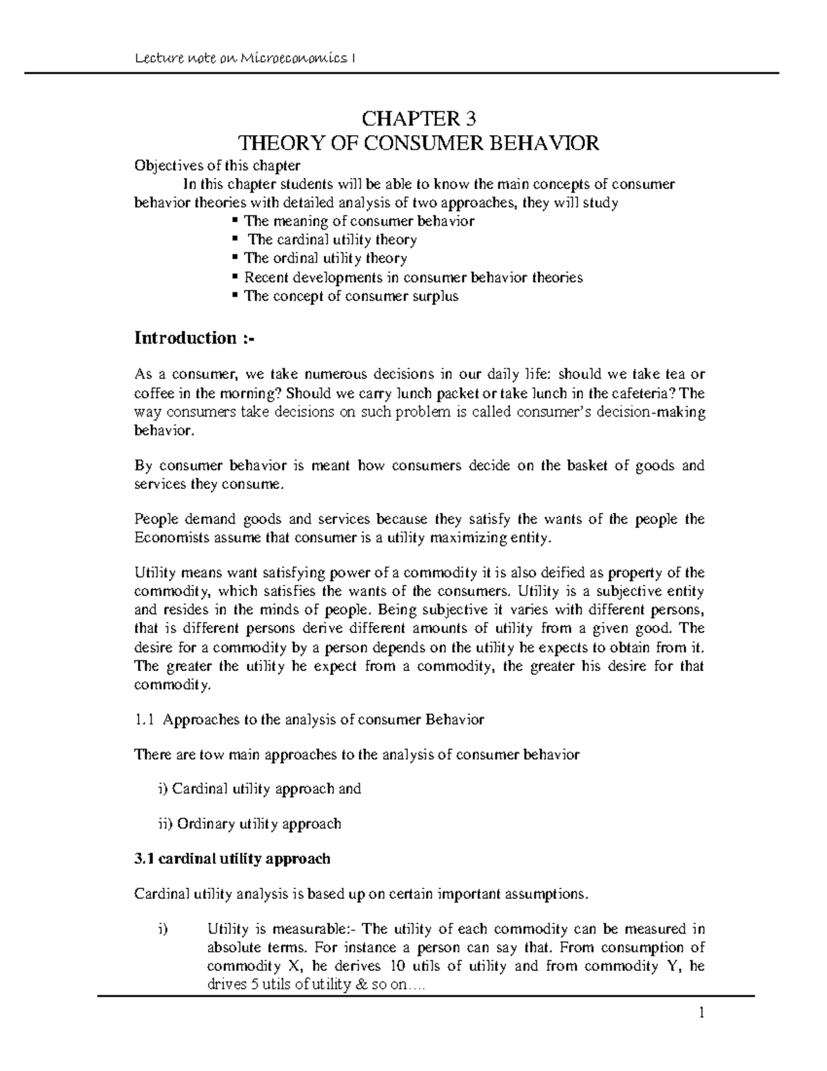 3 micro I Consumer Behaviour - CHAPTER 3 THEORY OF CONSUMER BEHAVIOR ...