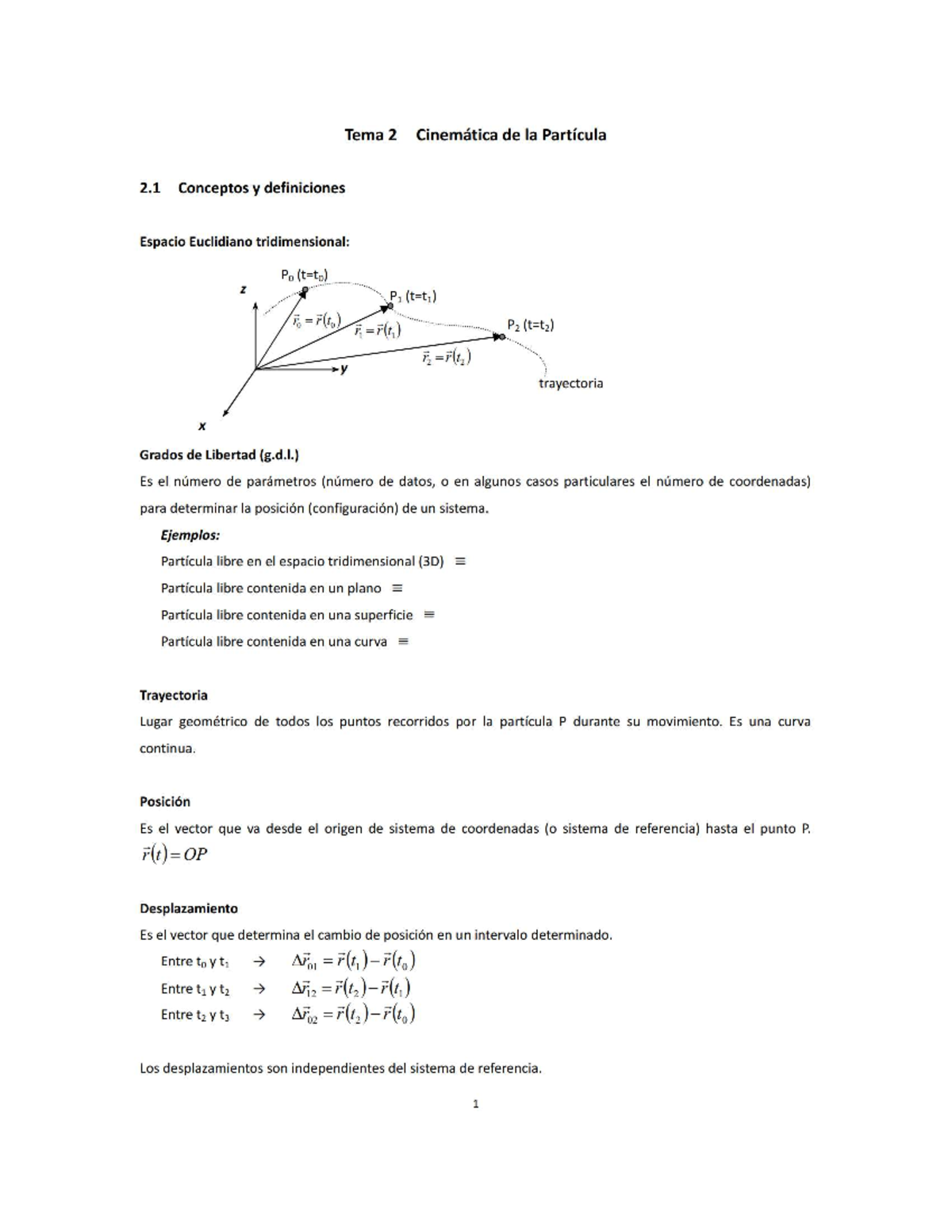 Cinetica de la particula - Tema 2 Cinemática de la Partícula 2 Conceptos y definiciones Espacio ...