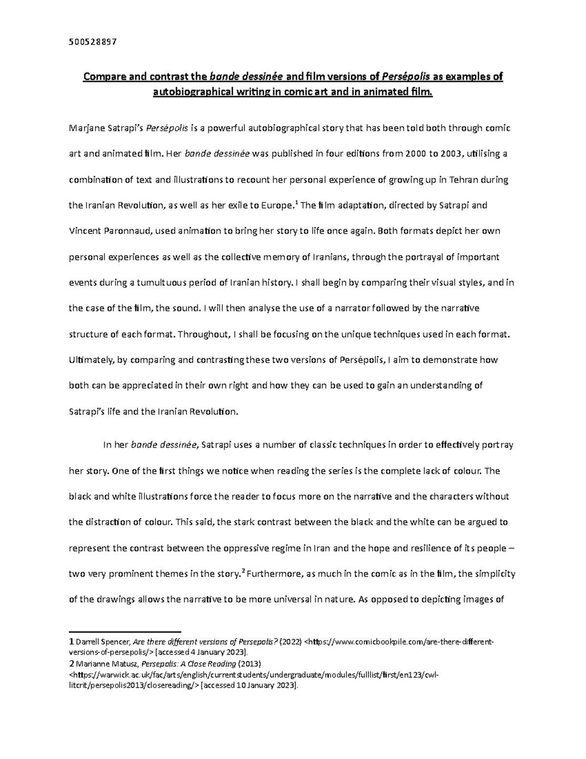 Compare and contrast the bande dessinée and film versions of Persépolis ...