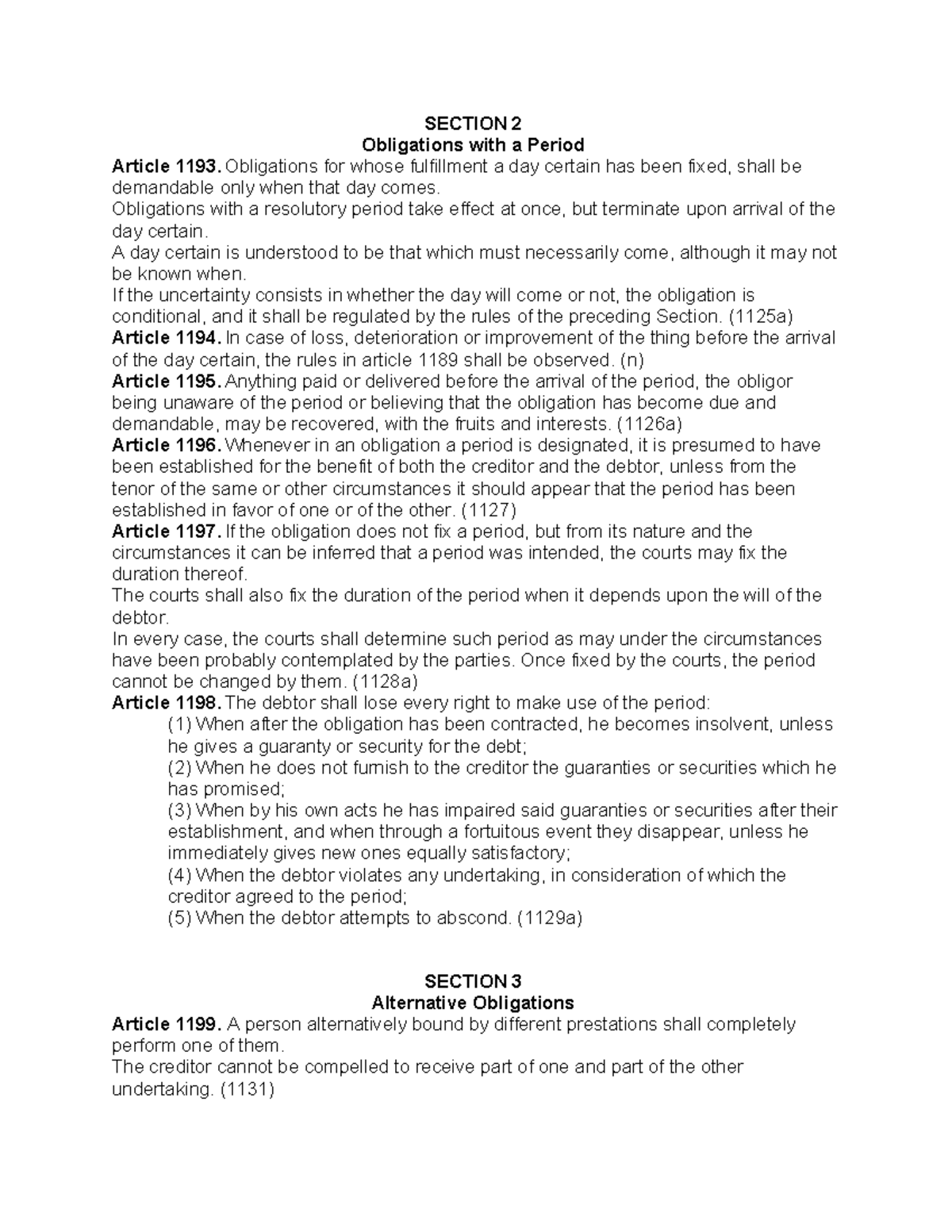Oblicon 2 - SECTION 2 Obligations with a Period Article 1193 ...