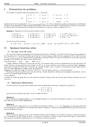 TD Euler python - PCSI2 TD10 : Méthode d’Euler Résolution numérique des ...