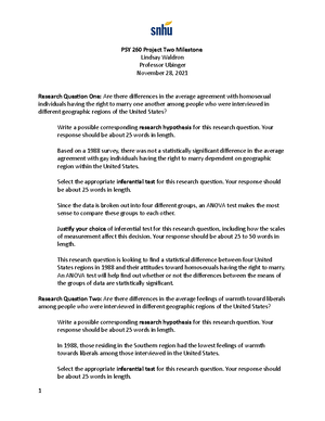 PSY-260 Project One Milestone - PSY 260 Project One Milestone Lindsay ...