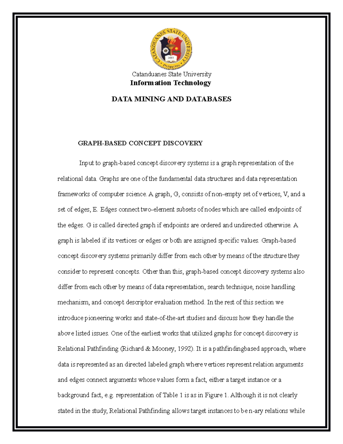 Graph Based Concept Discovery Information Technology Data Mining And Databases Graph Based