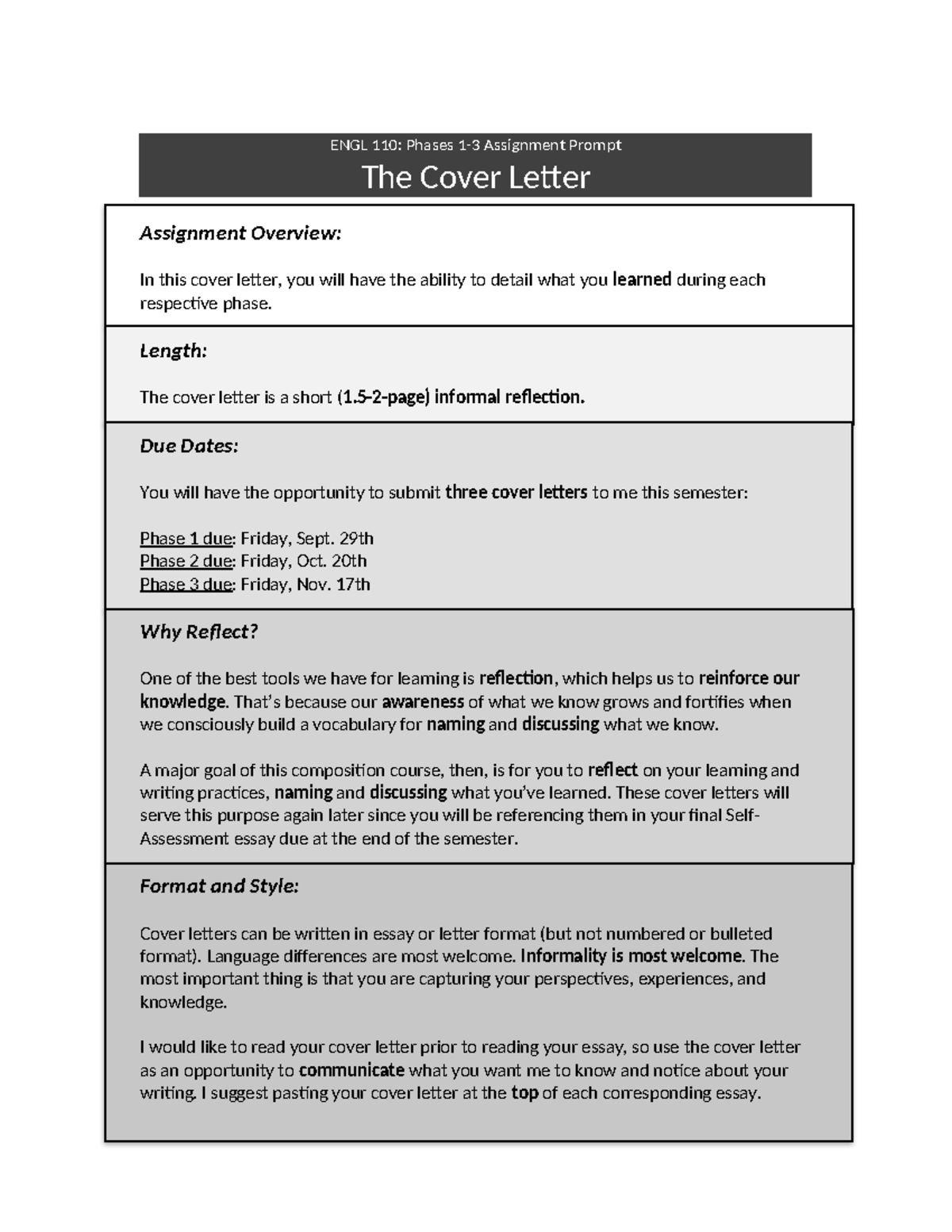 Cover Letter Assignment ENGL110 Sunny - ENGL 110: Phases 1-3 Assignment ...