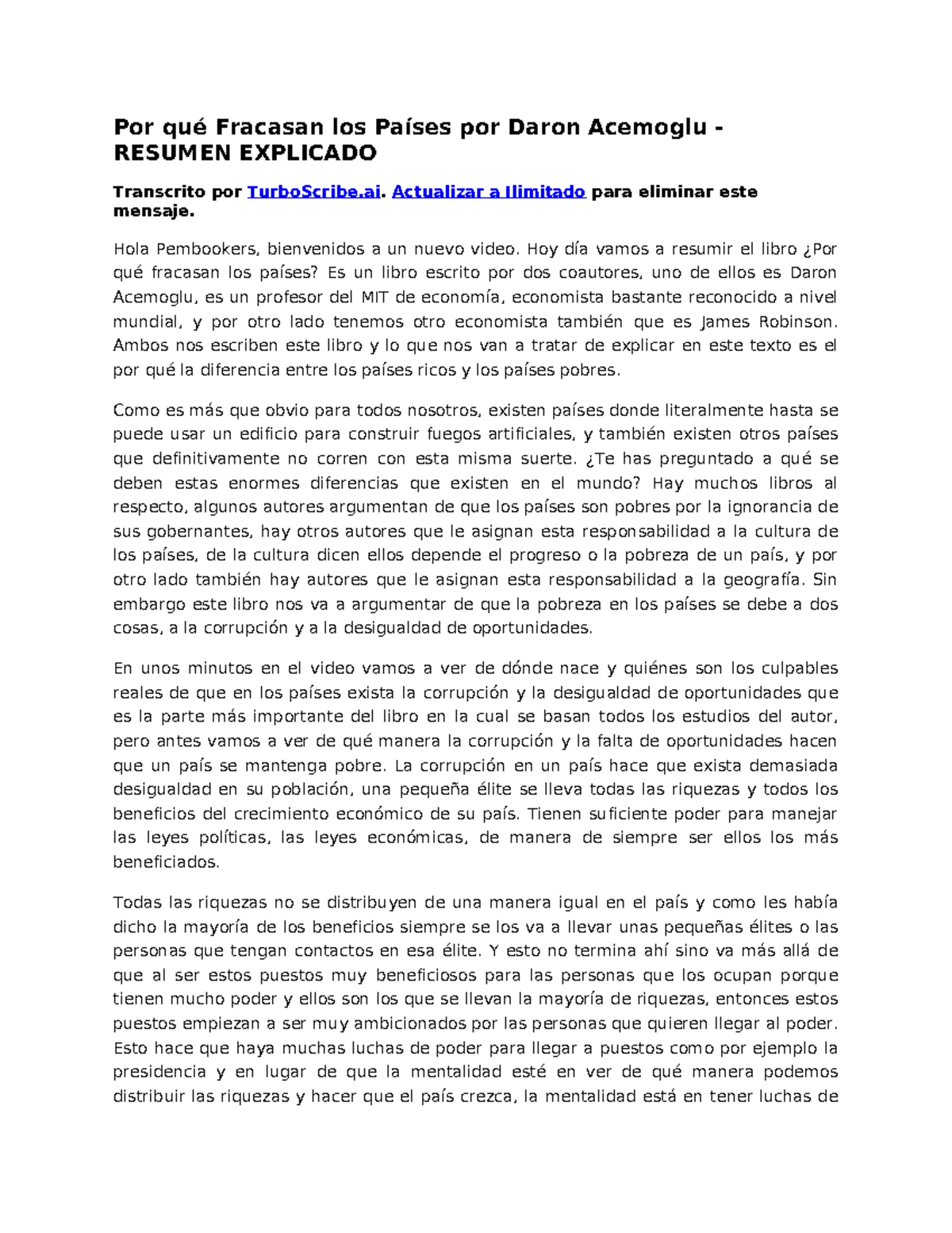 Por qué Fracasan los Países por Daron Acemoglu - Resumen Explicado - Por qué Fracasan los Países ...