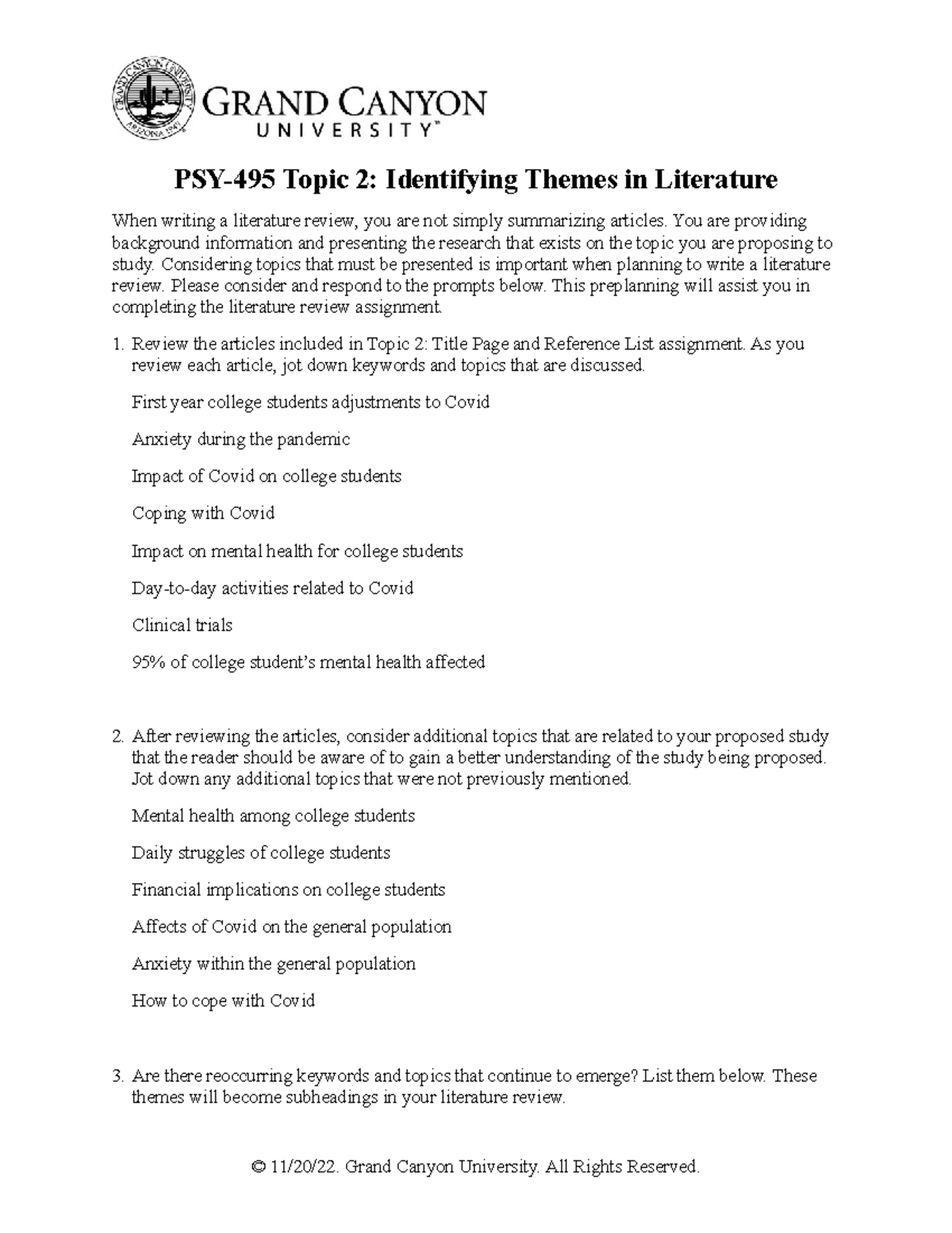 PSY-495-RS-T2-Identifying Themes - PSY-495 Topic 2: Identifying Themes ...