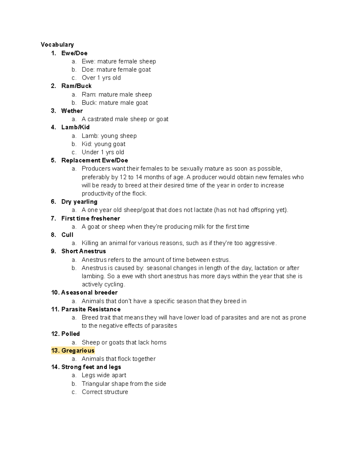 ASCI 223 Midterm 1 Study Guide - Vocabulary 1. Ewe/Doe a. Ewe: mature ...