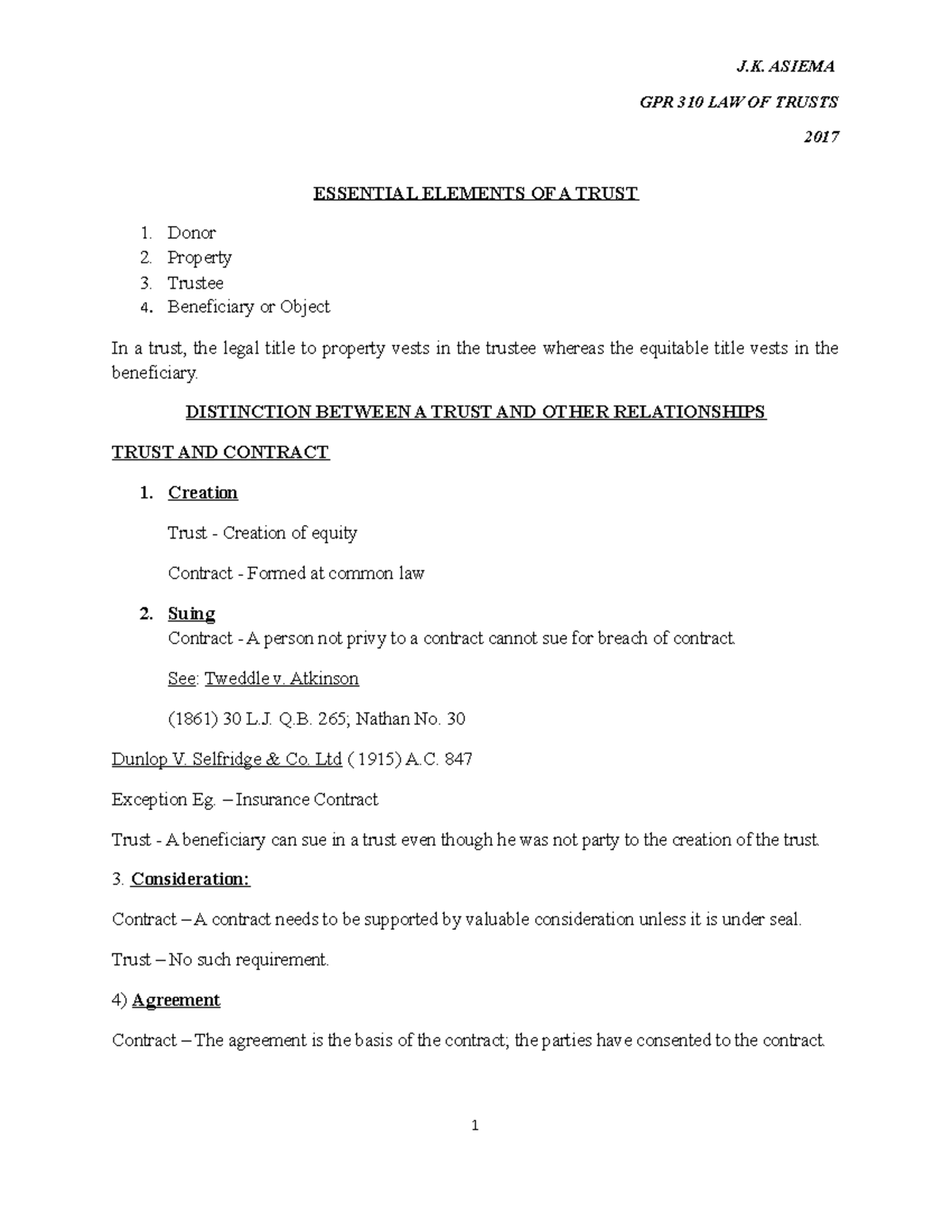 Topic 2 Trusts Distinguished - GPR 310 LAW OF TRUSTS 2017 ESSENTIAL ...