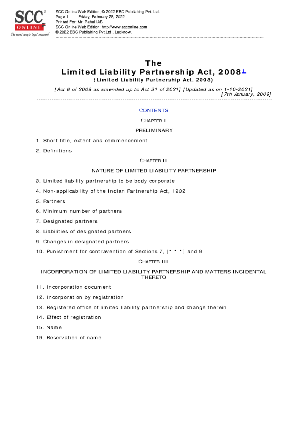 Limited Liability Partnership Act, 2008 - The Limited Liability ...