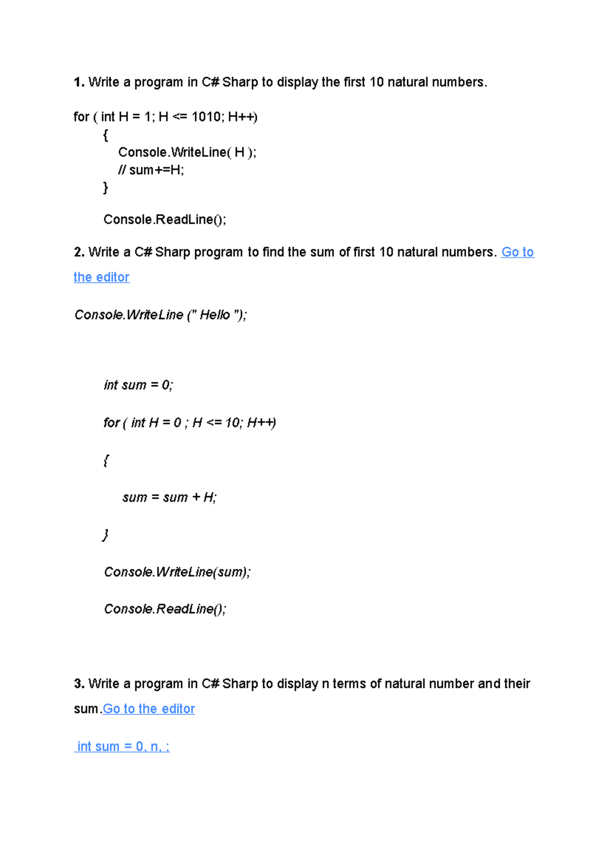 Loop ex - Dang cho vui thopi dung xem - 1. Write a program in C# Sharp ...