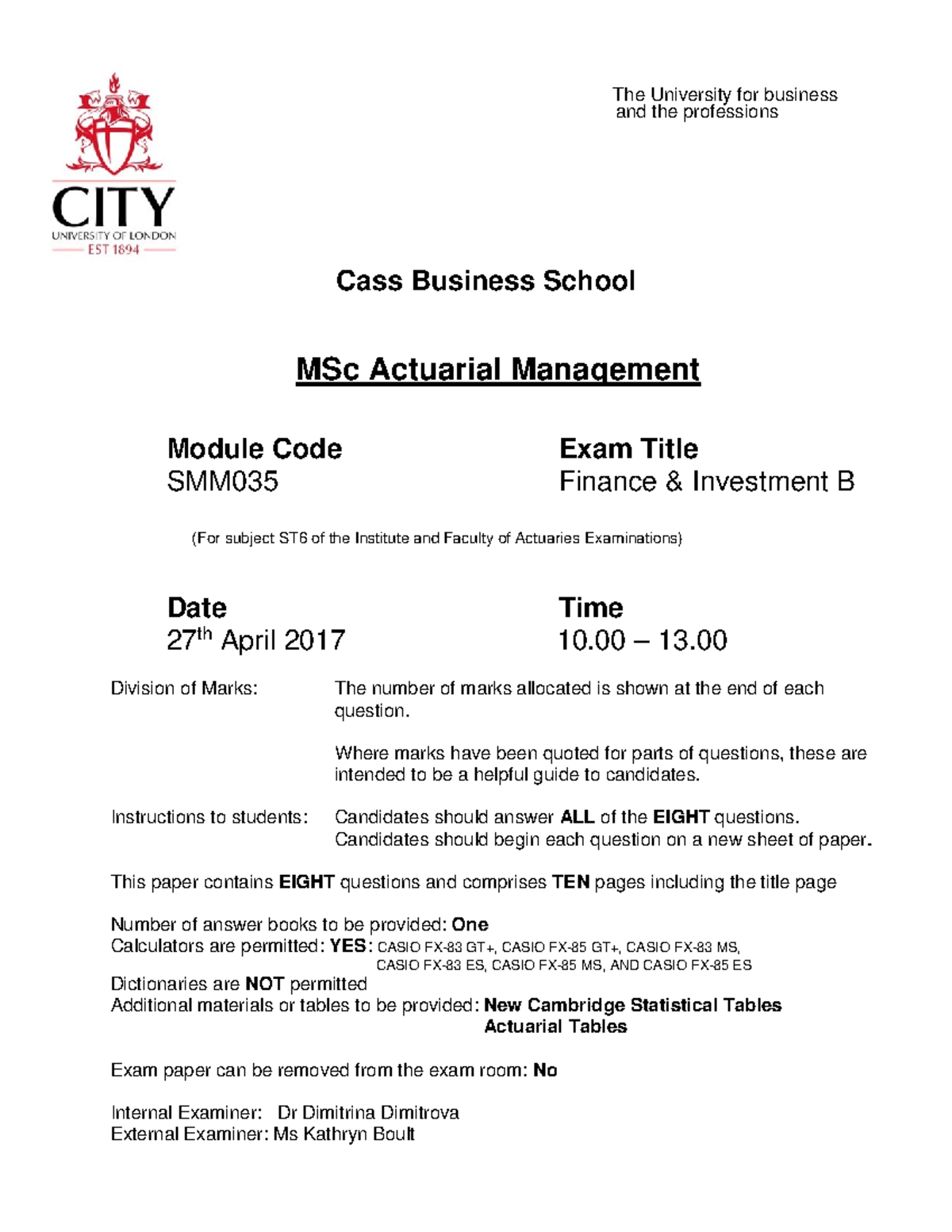 Exam 1 April 2017, questions - The University for business and the ...