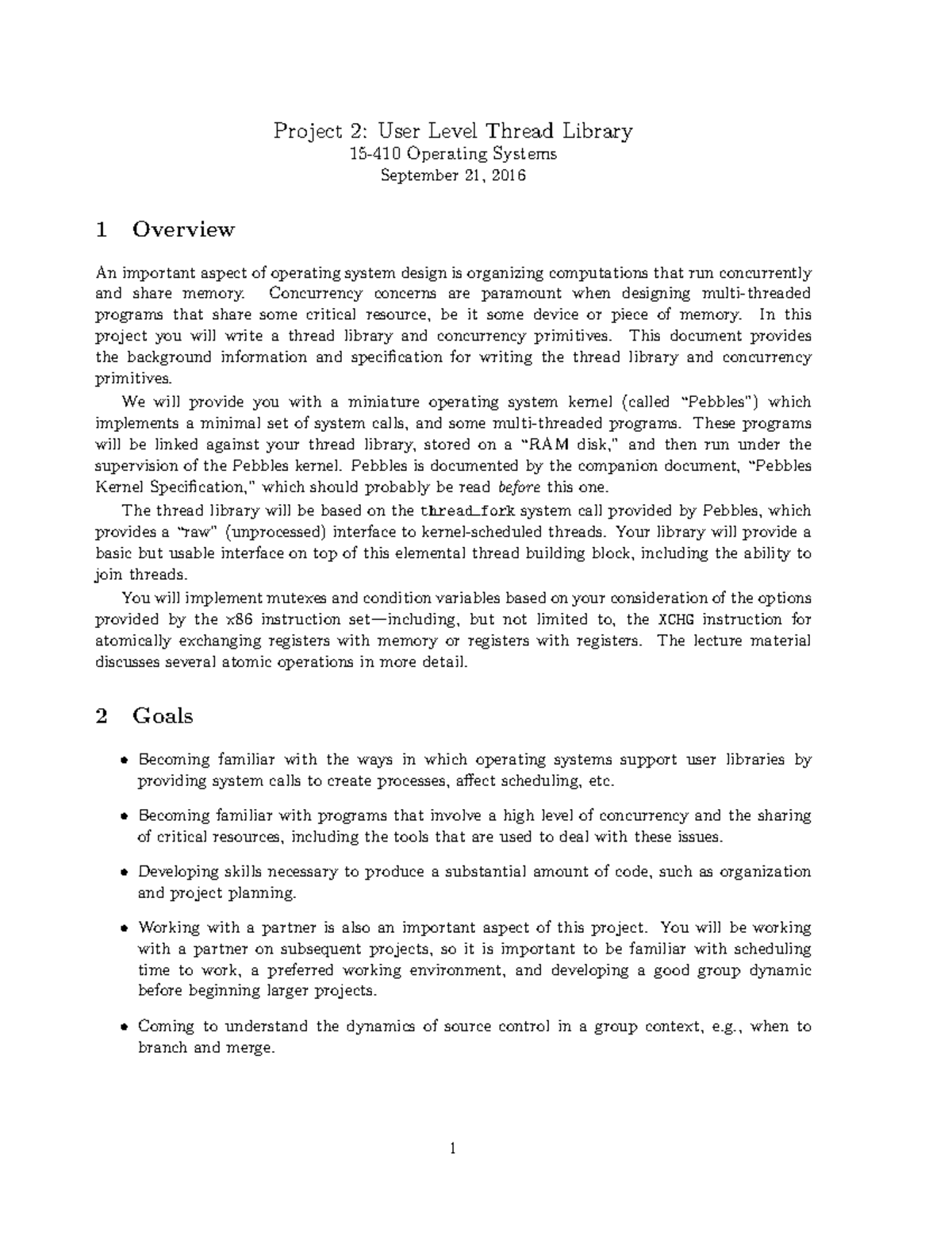 Thread Library Handout - Project 2 - Project 2: User Level Thread Library Operating Systems ...