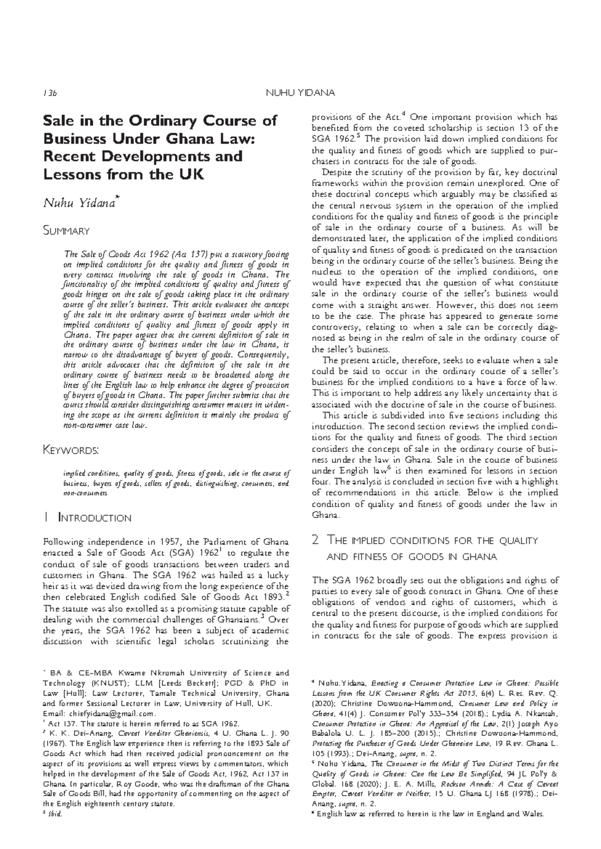 Sale in the ordinary course of Business under Ghana Law - Sale in the ...