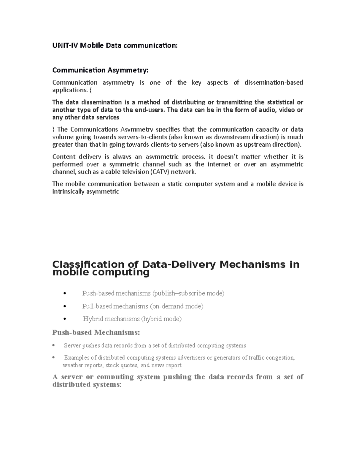 Unit 4 ,5 mobile computing - UNIT-IV Mobile Data communication: Communication Asymmetry: - Studocu