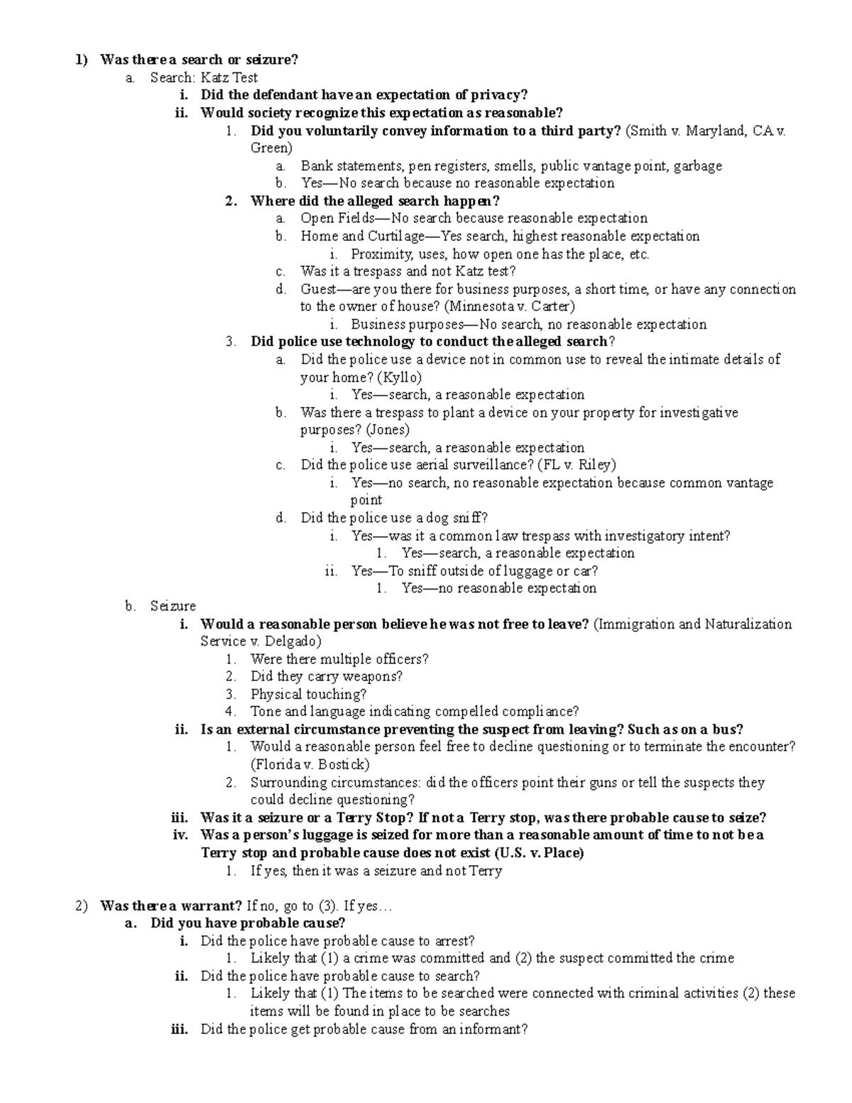 Shorter Attack Plan (ACJ) - Was there a search or seizure? a. Search ...