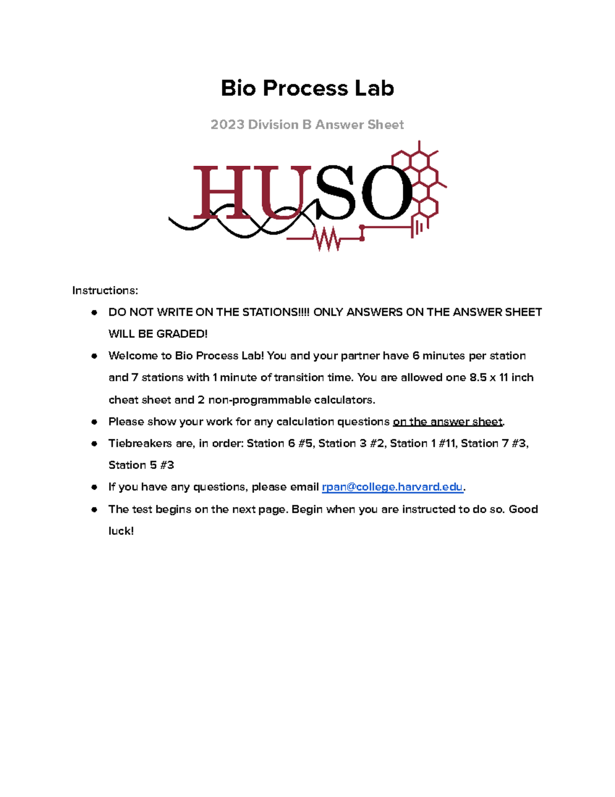 2023 Div B Bio Process Lab Answer Sheet - Bio Process Lab 2023 Division ...