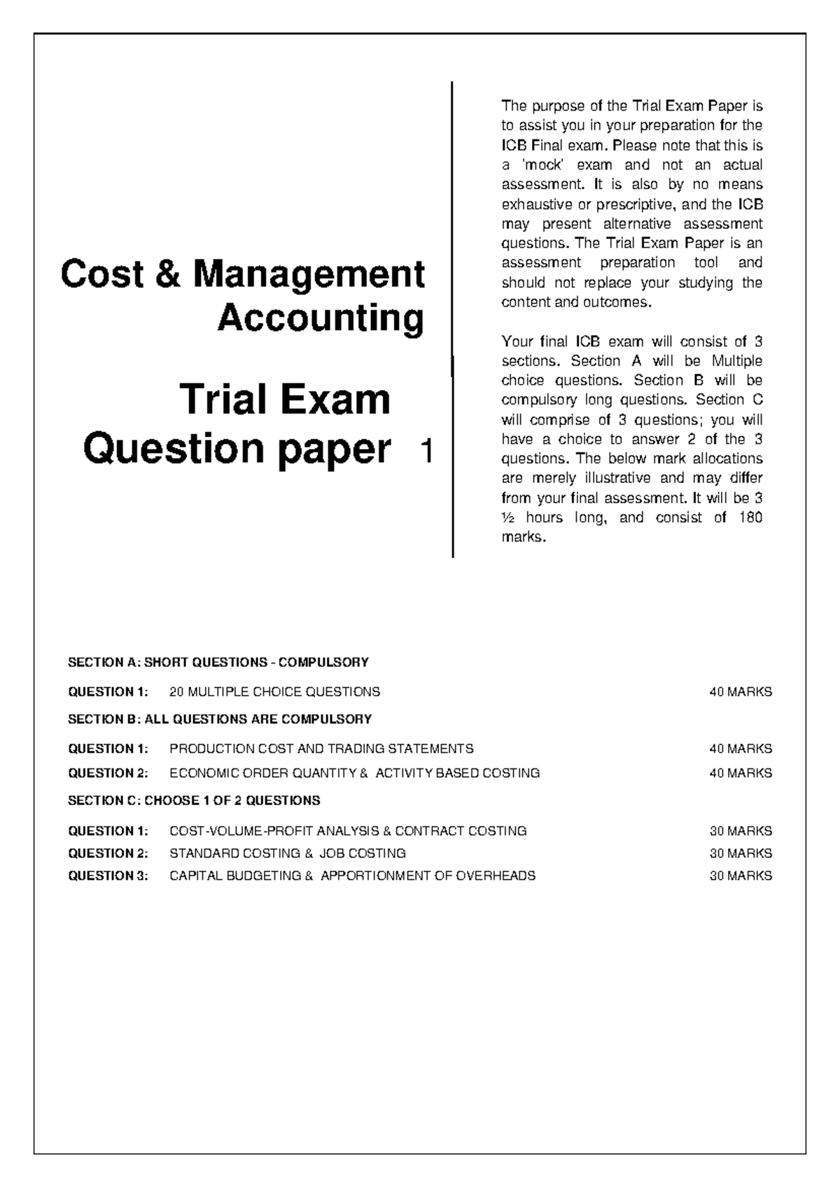 CMGT Mock Exam Question Paper 1 - SECTION A: SHORT QUESTIONS ...