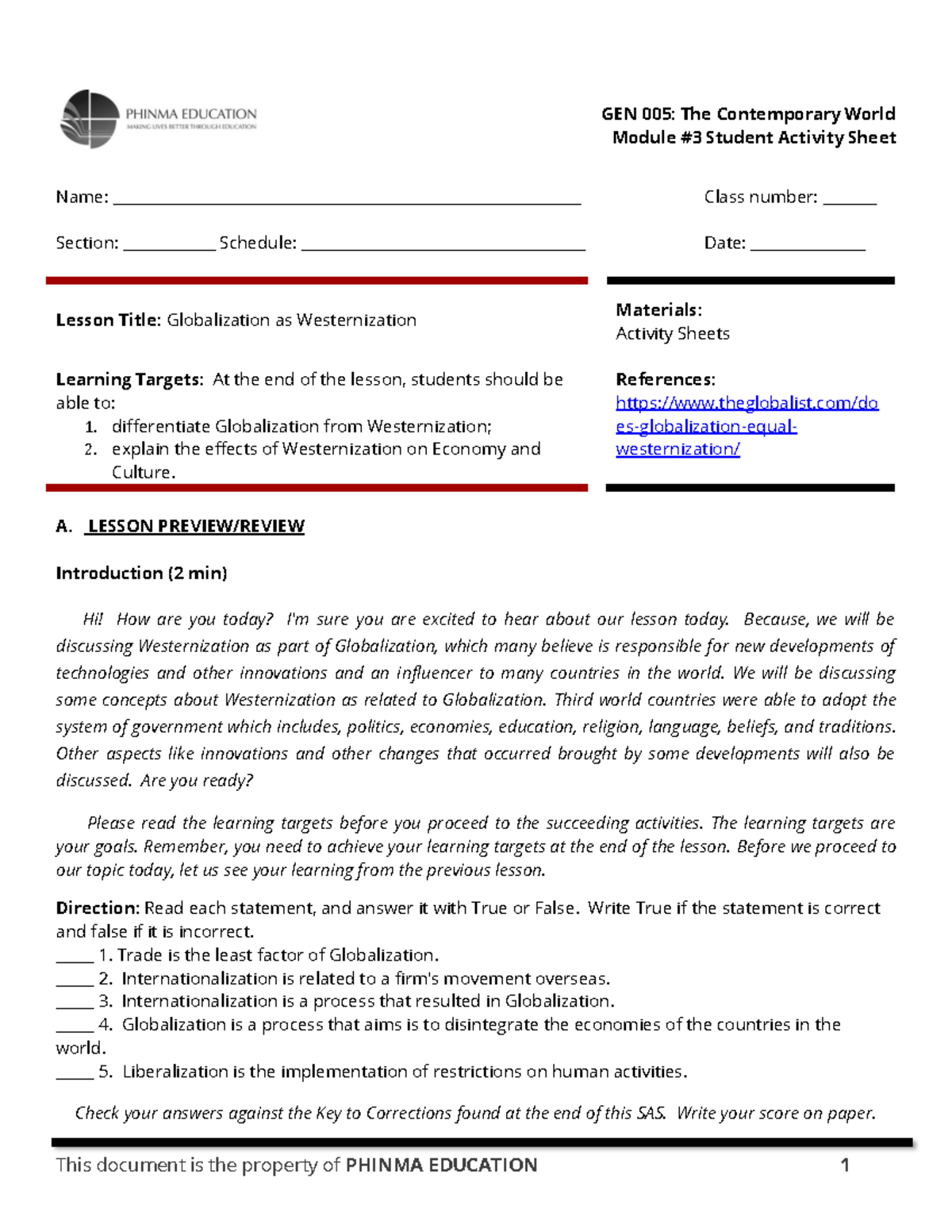 Gen 3 - ans - Module #3 Student Activity Sheet Name: - Studocu