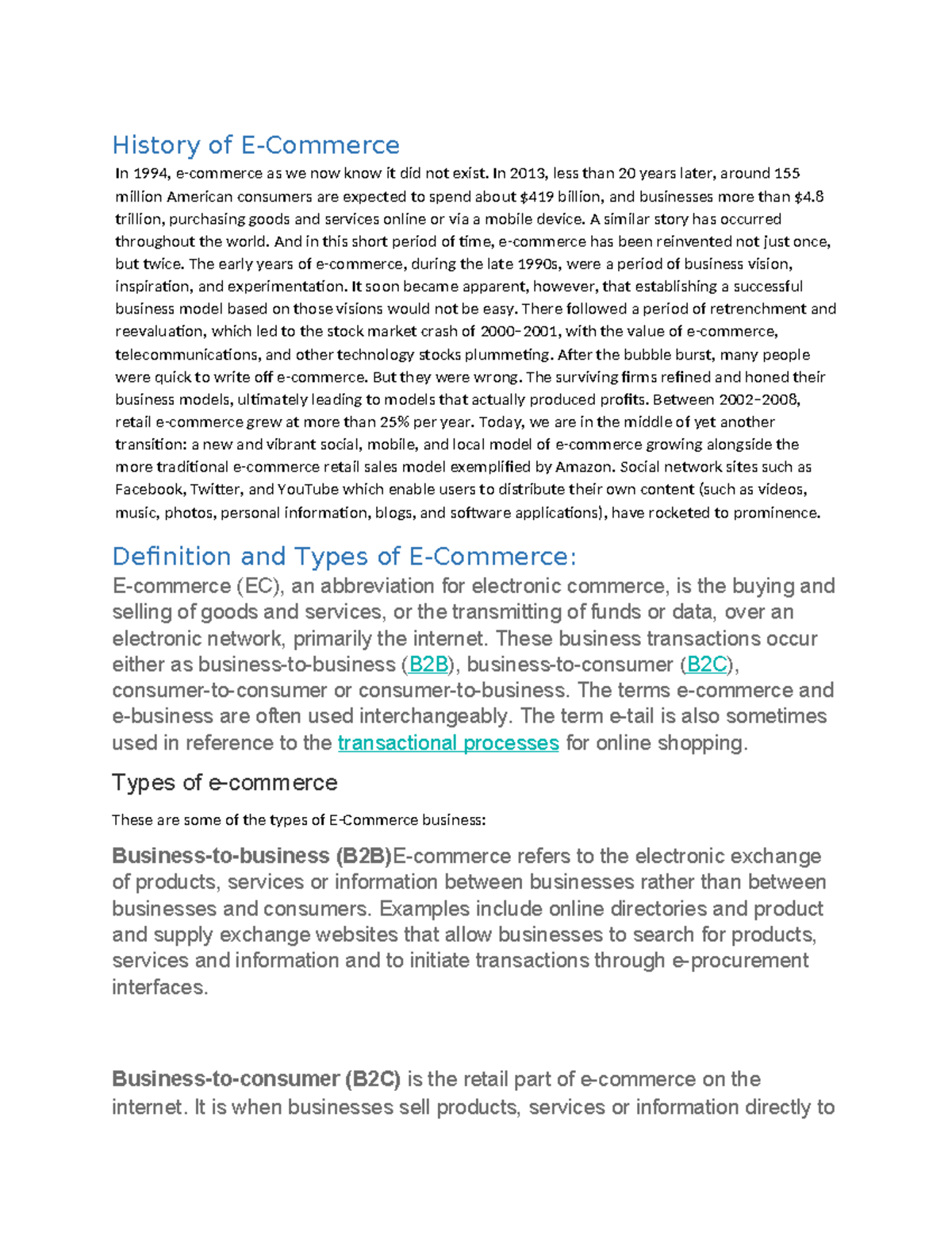 History of E - Helpful for the course work - History of E-Commerce In ...