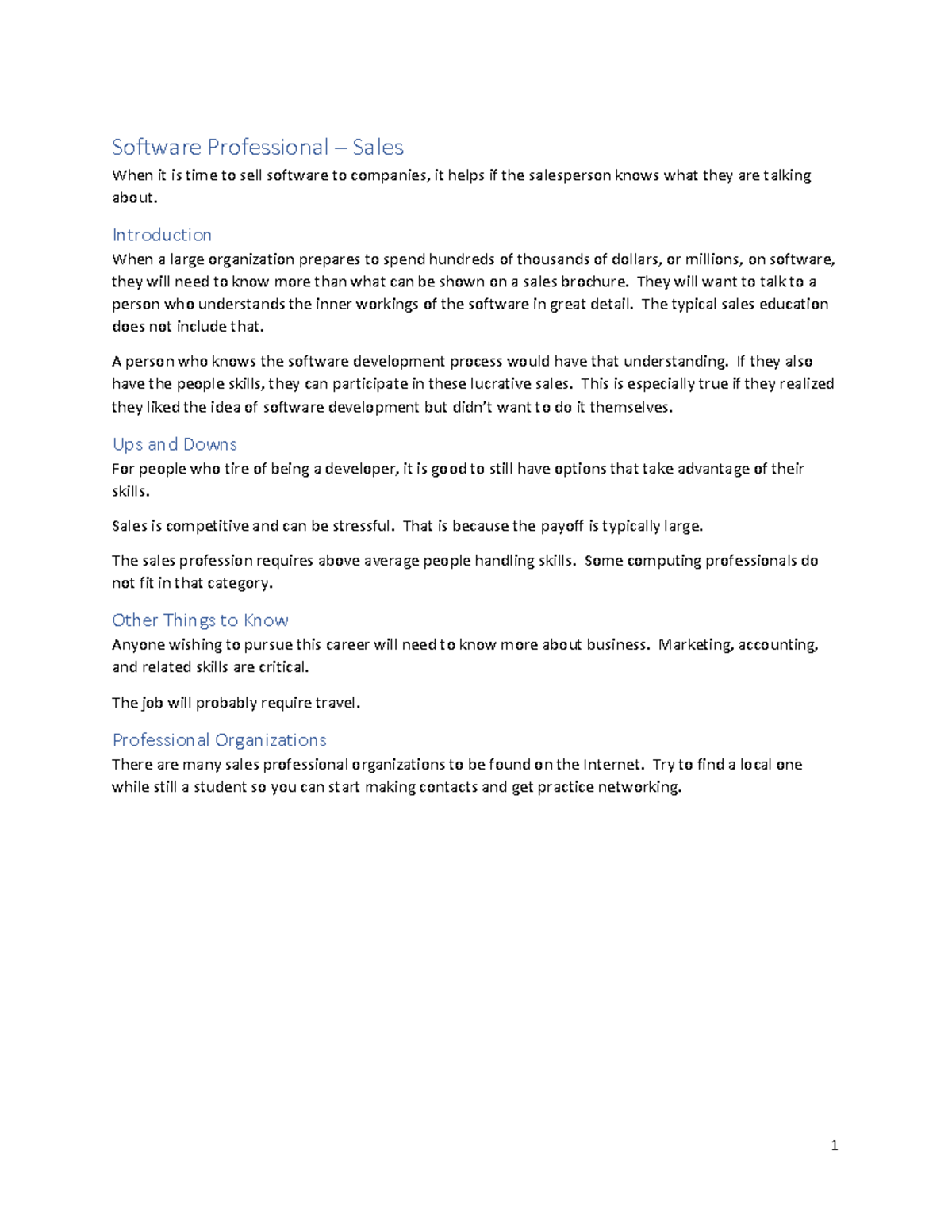 Software Professional Sales - 1 Software Professional – Sales When it ...