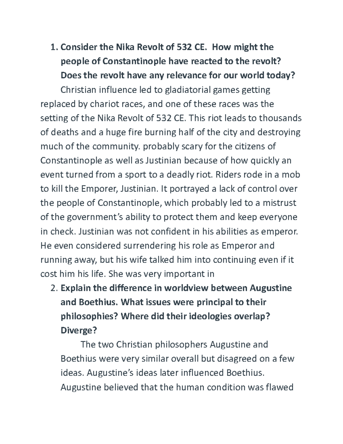 Humanities 1: Unit 6 Discussion Board Response - 1. Consider the Nika ...