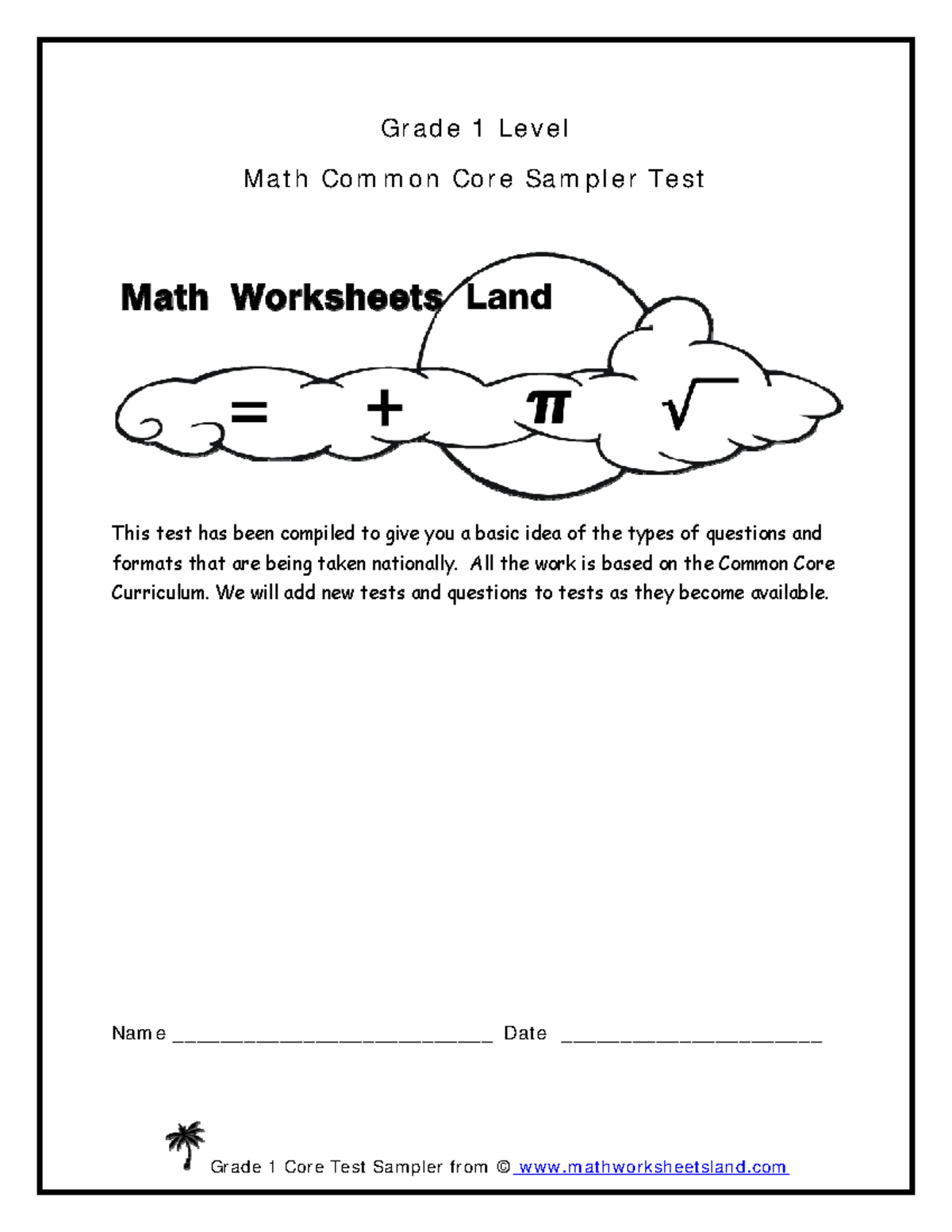 Grade 1Core Level Sampler - Grade 1 Level Math Common Core Sampler Test ...