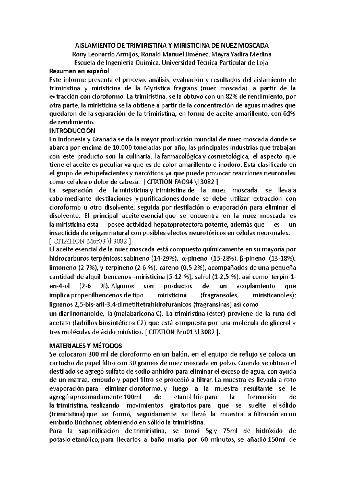 Aislamiento DE Trimiristina Y Miristicina DE NUEZ Moscada 2 ...