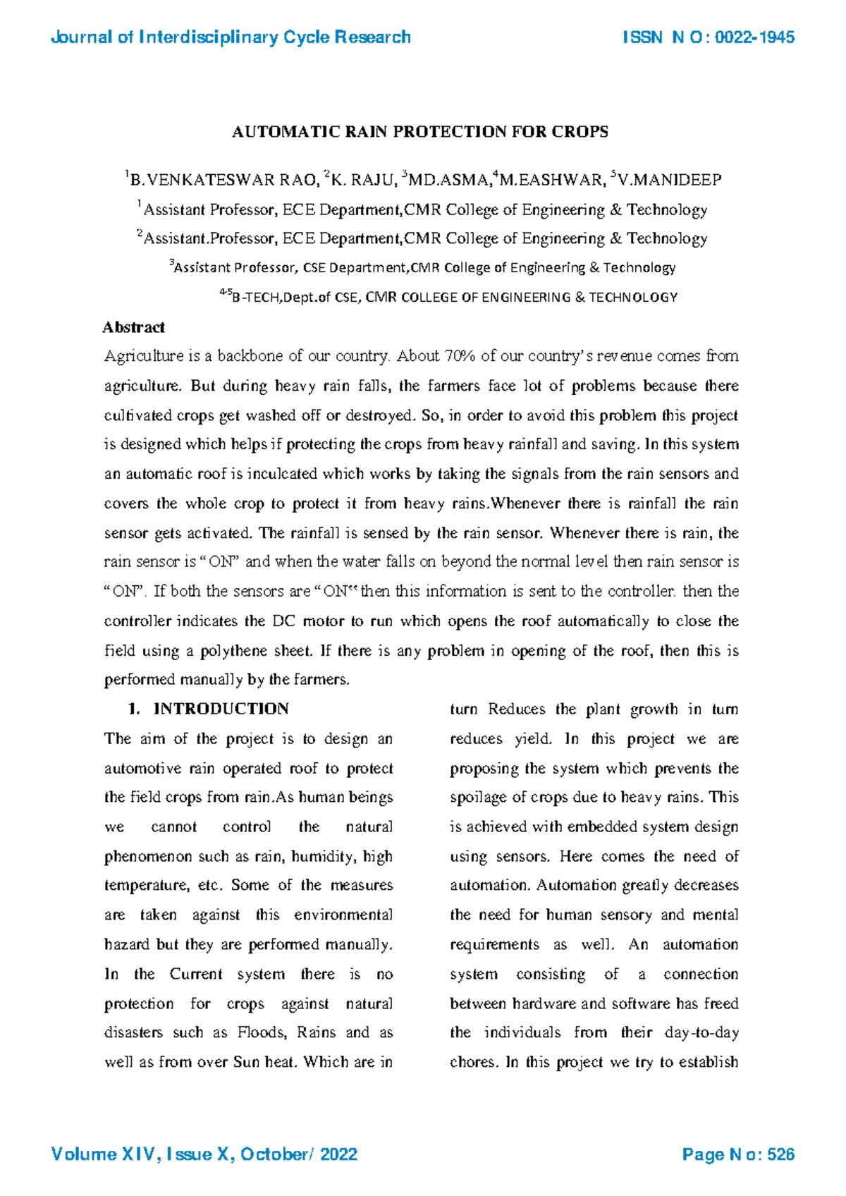 60 JICR Ocotober 2022 - Assignment - AUTOMATIC RAIN PROTECTION FOR ...