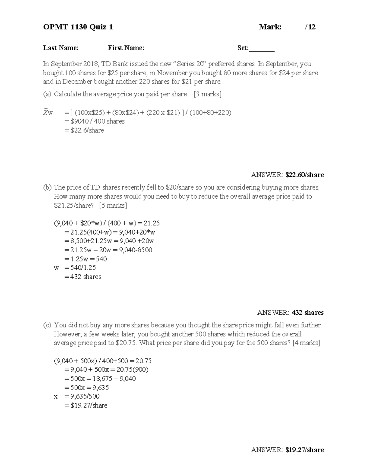 OPMT 1197 assignment 1 solution - OPMT 1197 - BCIT - Studocu