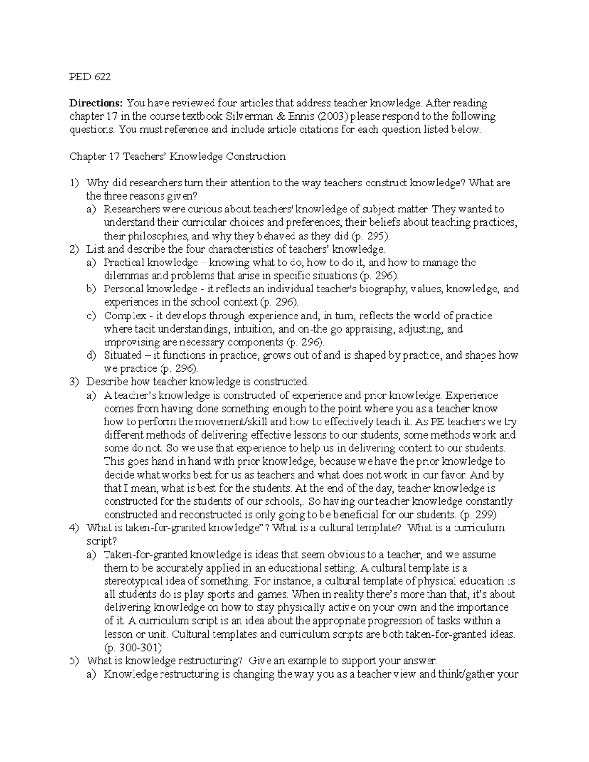 PED 622 Ch 17 questions - PED 622 Directions: You have reviewed four ...