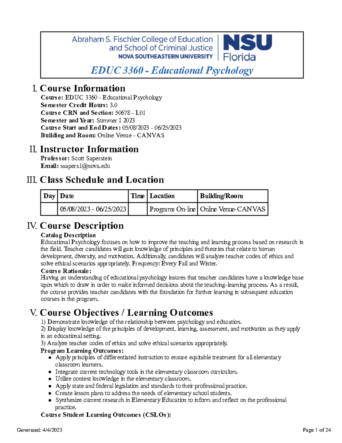 EDUC 3360 syllabi - EDUC 3360 - Educational Psychology I. Course ...