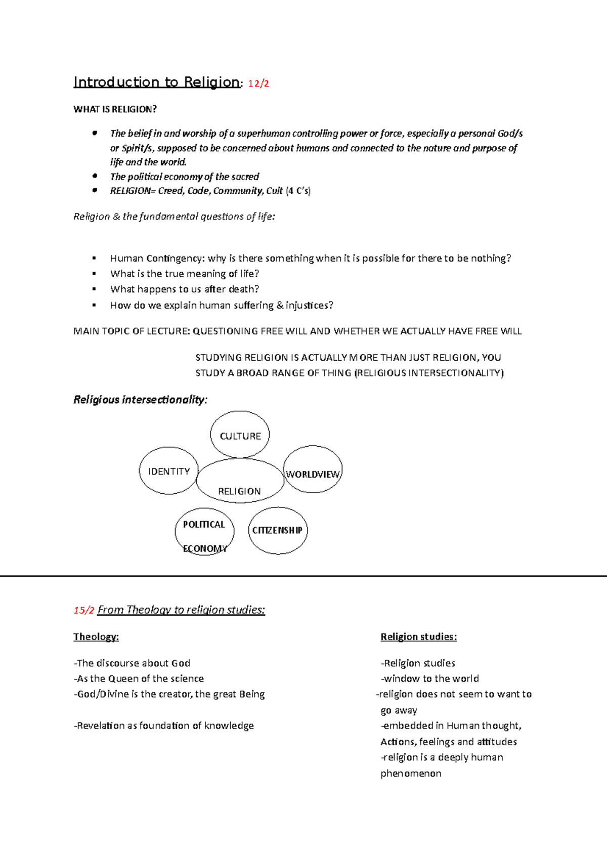 Week 1 Introduction REL Lecture Notes Introduction To Religion 12