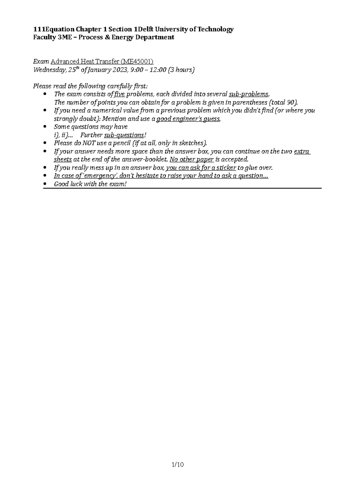 AHT23 January Exam Ans - 111 Equation Chapter 1 Section 1Delft ...